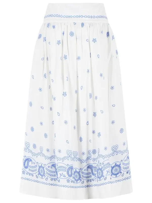 SELF-PORTRAIT Embroidered Cotton Midi Skirt - White