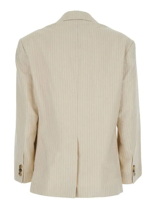 Dries Van Noten Birdy' Beige Jackets With Applied Embroidery And Striped Motif In Fabric - Multicolor
