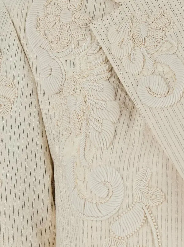 Dries Van Noten Birdy' Beige Jackets With Applied Embroidery And Striped Motif In Fabric - Multicolor