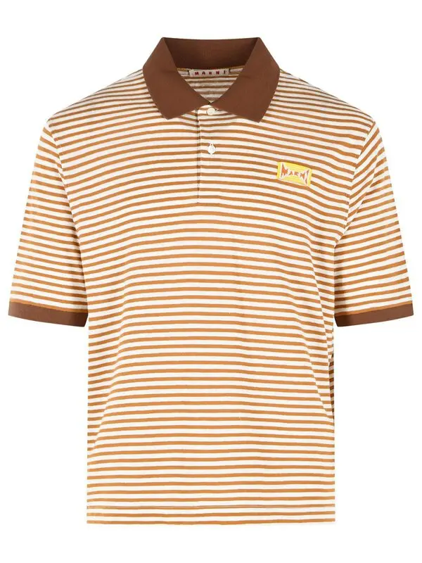 Marni Two-tone Linen Blend Polo Shirt - Cream