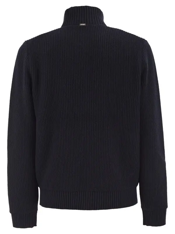 Herno Pure Wool Knit Jacket With Faux Fur Lining - Blue