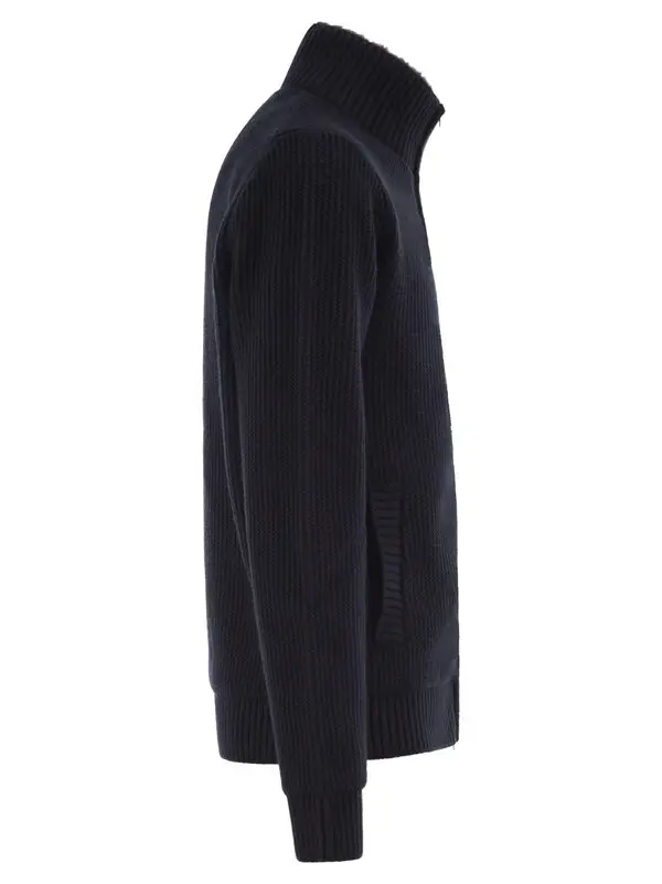 Herno Pure Wool Knit Jacket With Faux Fur Lining - Blue