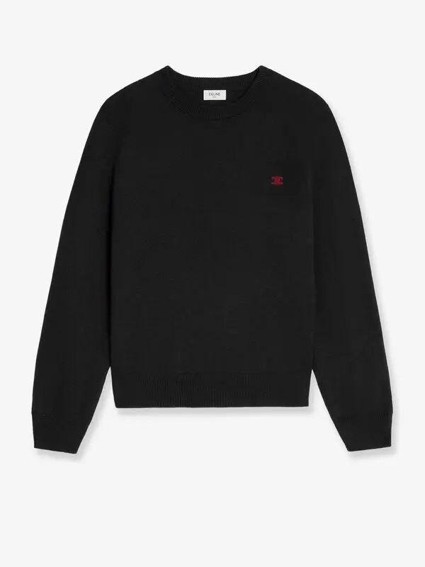 Celine Wool Sweater With Logo Embroidery - Black