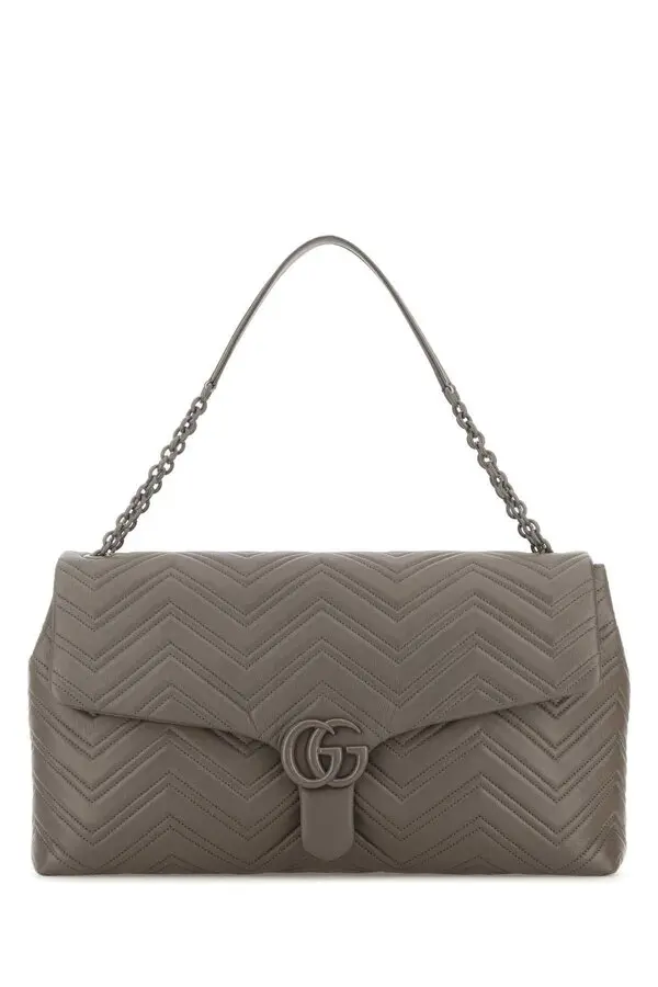 Gucci Grey Leather Maxi Gg Marmont Shoulder Bag - Gray