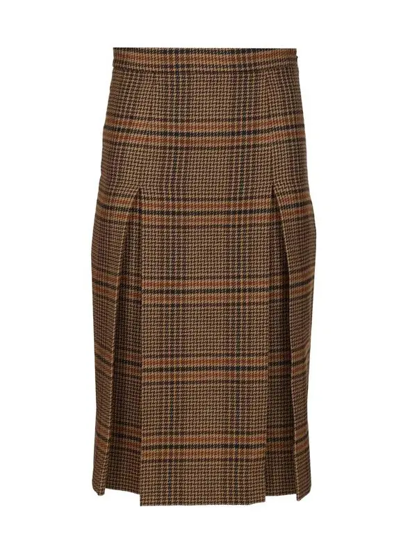 Saint Laurent Prince Of Wales Midi Skirt - Brown