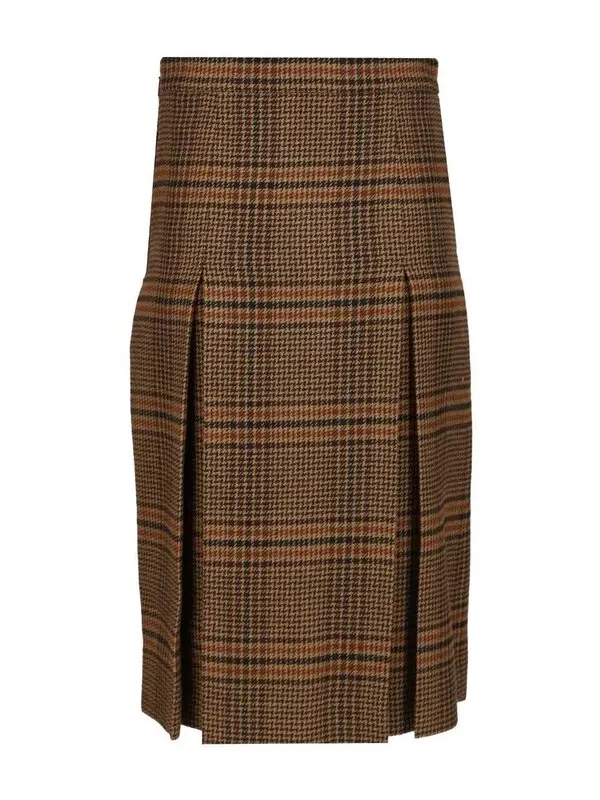 Saint Laurent Prince Of Wales Midi Skirt - Brown