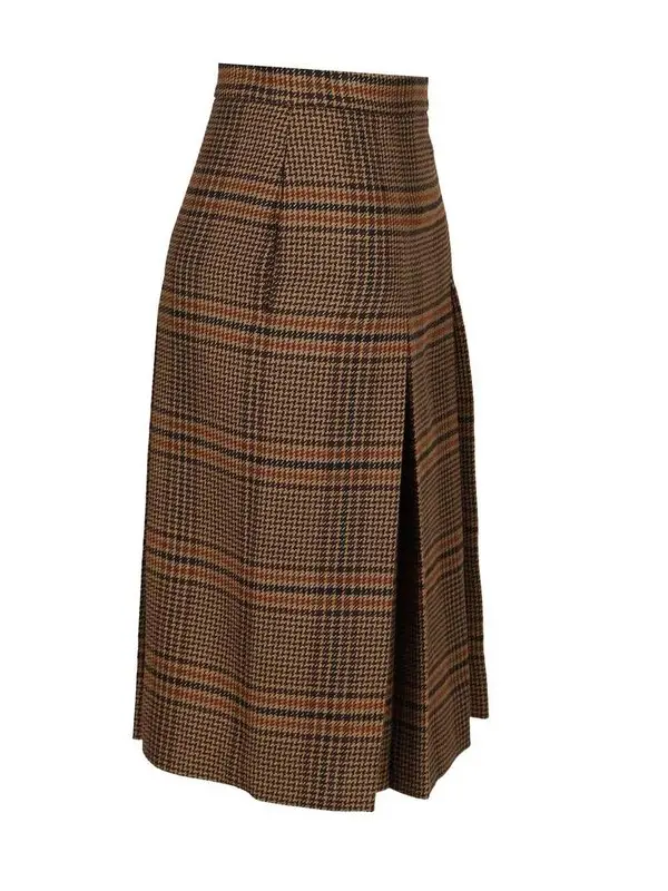 Saint Laurent Prince Of Wales Midi Skirt - Brown