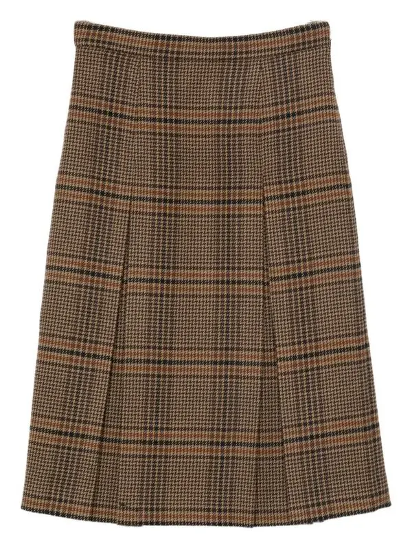 Saint Laurent Prince Of Wales Midi Skirt - Brown