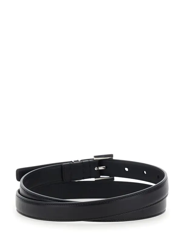 Saint Laurent Leather Belt With Cassandre Plate - Black