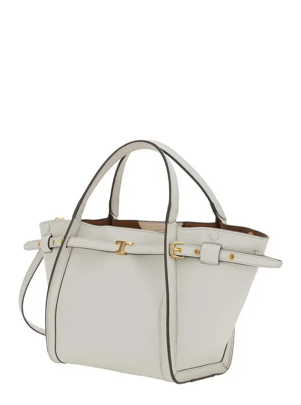 TOD'S Medium Tote Bag With T Timeless Plaque On The Front And Adjustable And Removable Leather Strap For - White