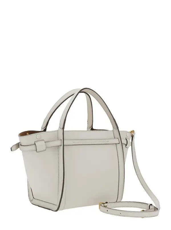TOD'S Medium Tote Bag With T Timeless Plaque On The Front And Adjustable And Removable Leather Strap For - White