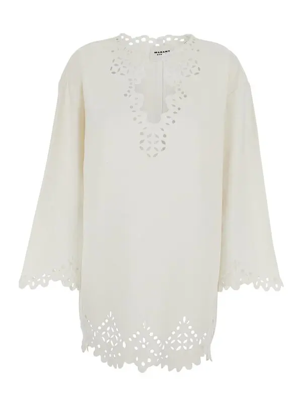 Isabel Marant Étoile Dress 'sherazade' Crew Neck With Cut-out Details And Scalloped Hem In White Cotton For - Multicolor