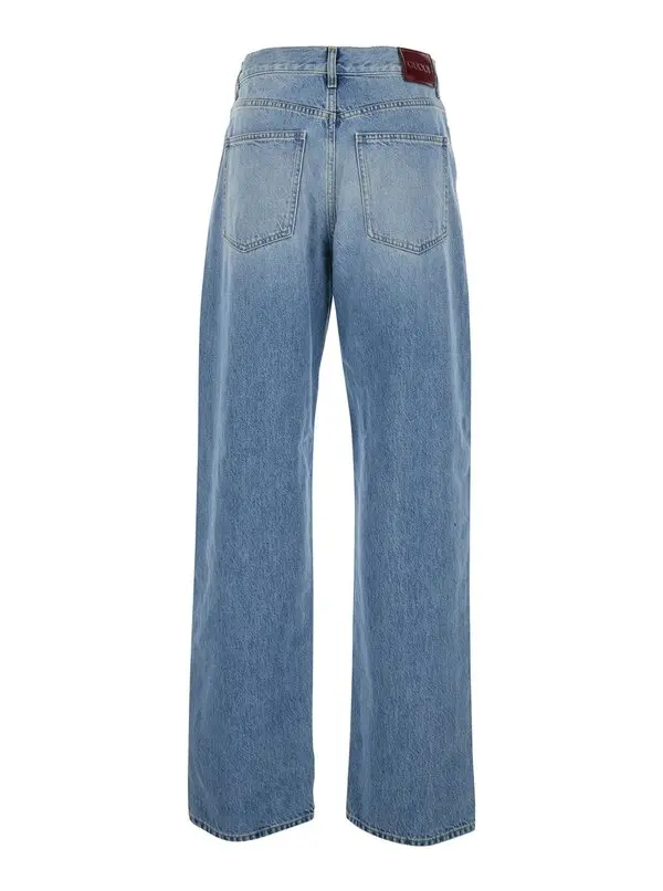 Gucci Blue Five-pocket Jeans With Logo Patch On The Back In Denim For - Multicolor