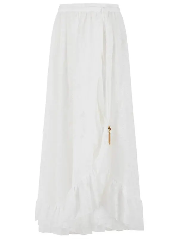 Zimmermann Daylight' Long Skirt In White Cotton Blend - Cream