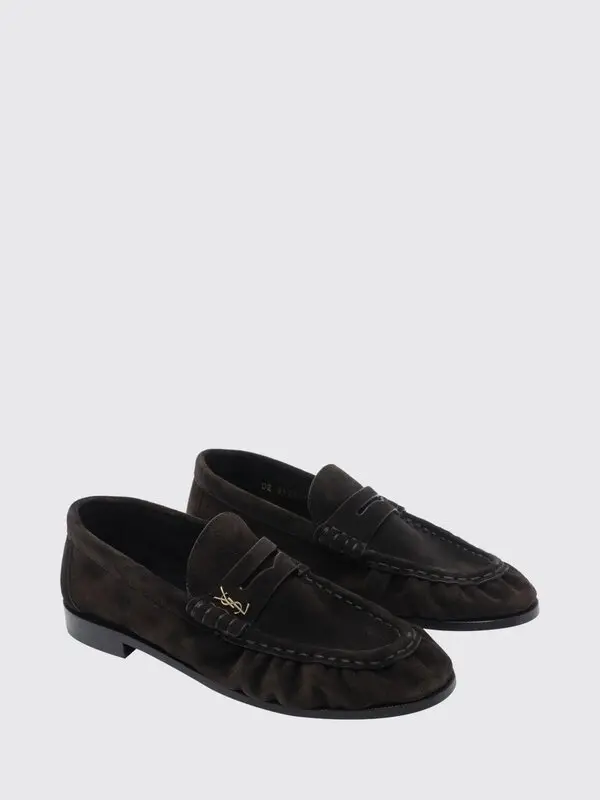 Saint Laurent Le Loafer Suede Loafers With Monogram - Brown