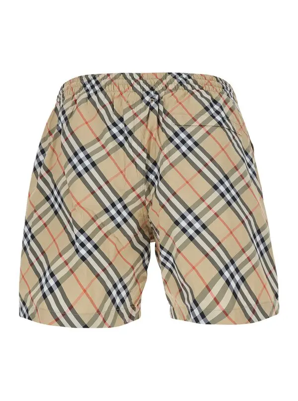 Burberry Beige Swim Shorts With Check Motif In Tech Fabric