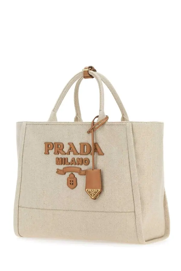Prada Sand Canvas Shopping Bag