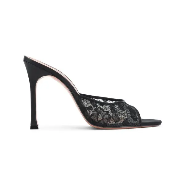 Amina Muaddi Alexa Lace Slipper - Black