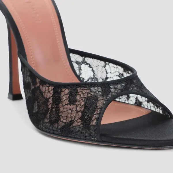 Amina Muaddi Alexa Lace Slipper - Black