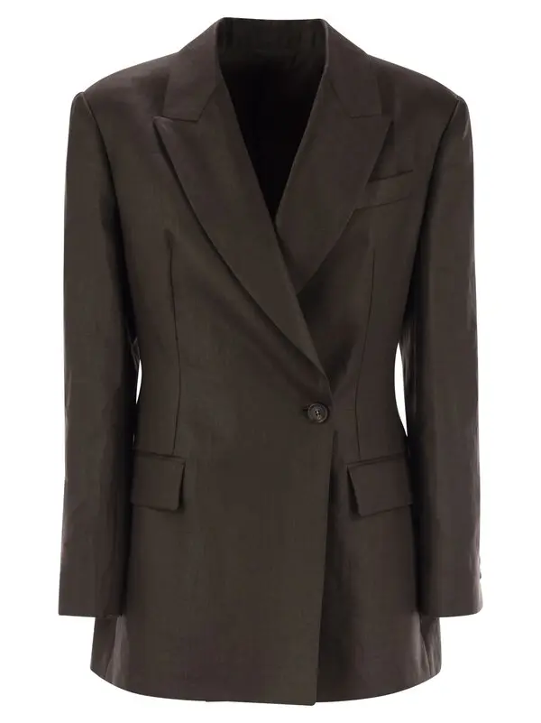 Brunello Cucinelli Shiny Linen Twill Jacket With Necklace - Brown