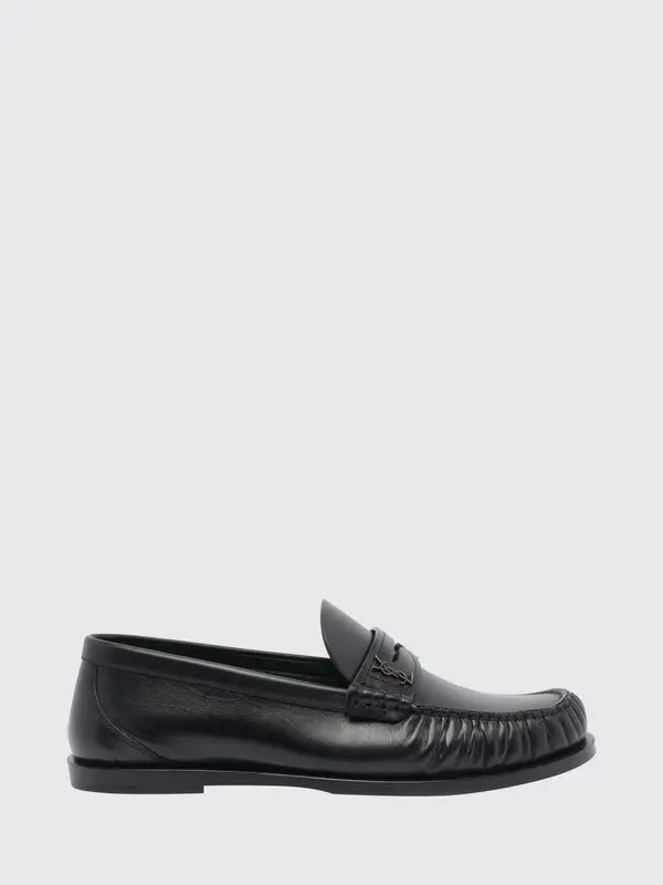 Saint Laurent Smooth Calfskin Leather Penny Loafers With Monogram - Black
