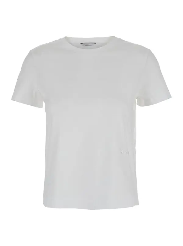 Max Mara Nerina' Crewneck T-shirt With Tonal Logo Lettering On The Front In Cotton - White