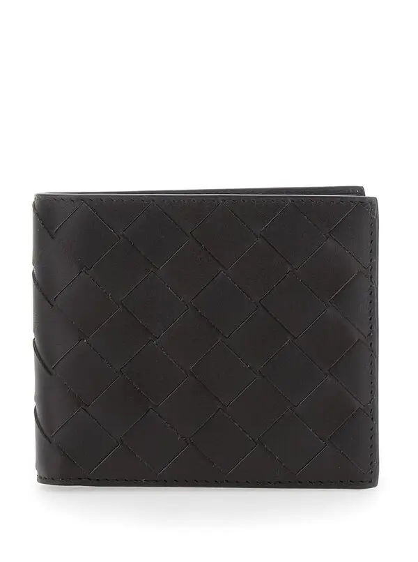 Bottega Veneta Bi-fold Wallet With Intreccio Motif And Impressed Logo Lettering In Leather For - Brown