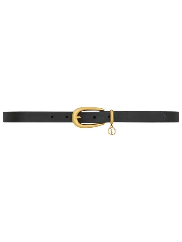 Saint Laurent Cassandre Charm Elongated Buckle Thin Belt In Leather - Black