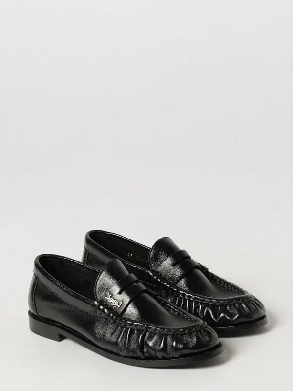 Saint Laurent Lambskin Penny Loafers - Black