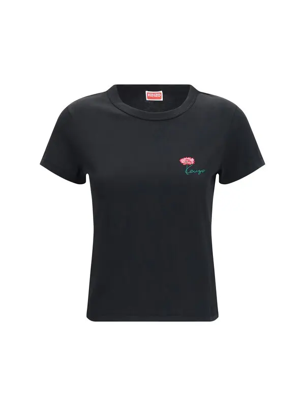 Kenzo Tulip Embroidered Cotton T-shirt - Black