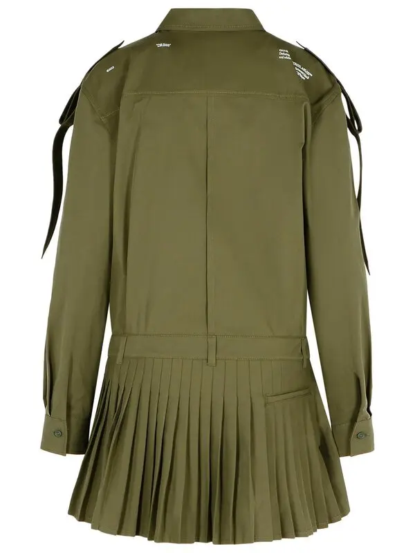 Off-White Cotton Shirt Dress - Green