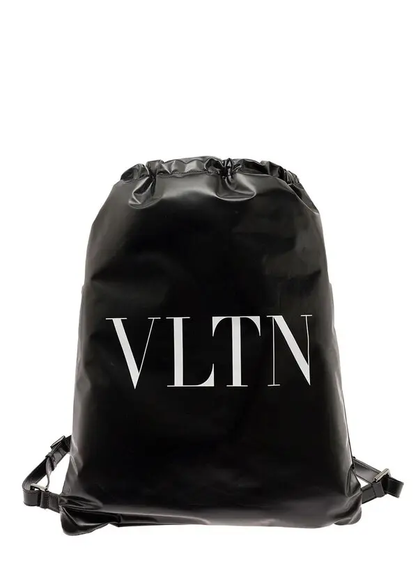 Valentino Garavani Black Backpack With Drawstring And Contrasting Vltn Print In Patent Leather - Multicolor