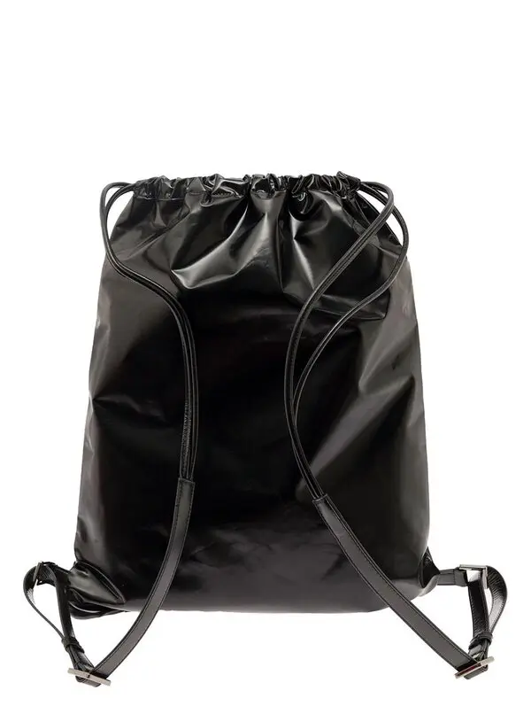Valentino Garavani Black Backpack With Drawstring And Contrasting Vltn Print In Patent Leather - Multicolor