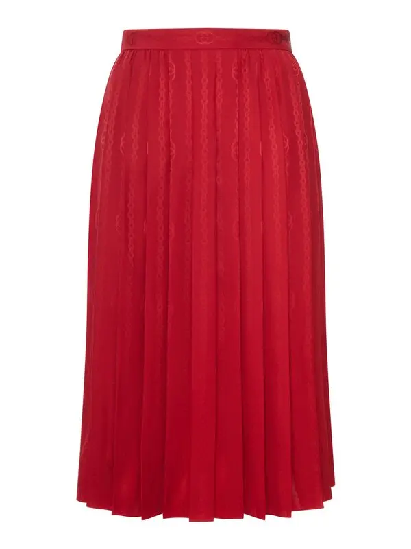 Gucci Jacquard Silk Midi Skirt With Gg Cross Chain - Red