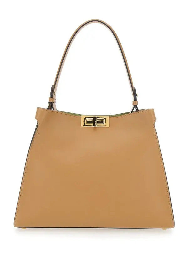 Fendi Way Tote Bag With Removable Handle And Turn Lock In Beige Leather For - Cream