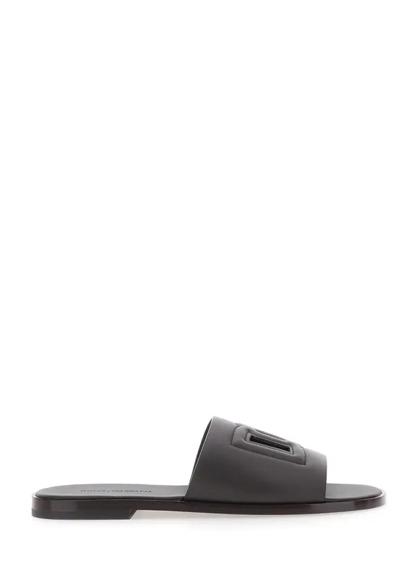 Dolce & Gabbana Sandals With Cut-out With Logo On The Front In Leather For - Brown