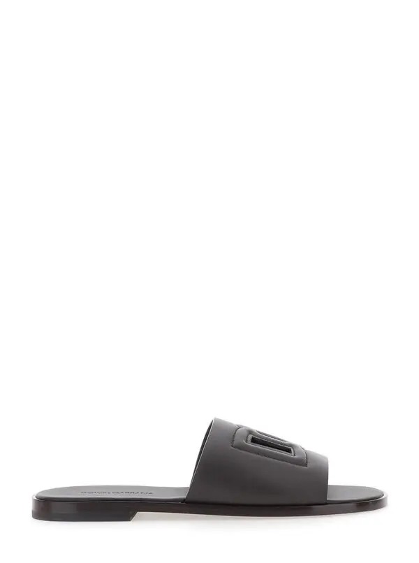 Dolce & Gabbana Sandals With Cut-out With Logo On The Front In Leather For - Brown