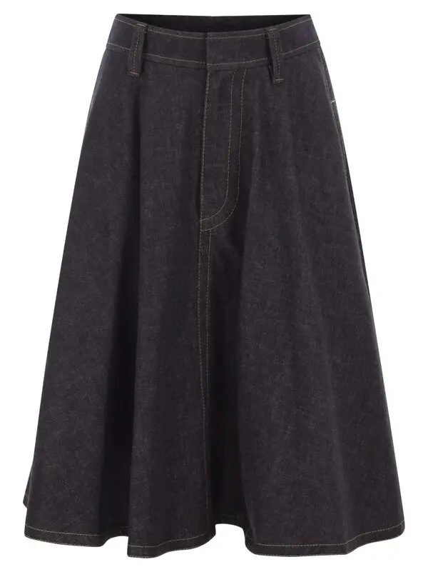 Brunello Cucinelli Cotton Denim Midi Skirt - Multicolor