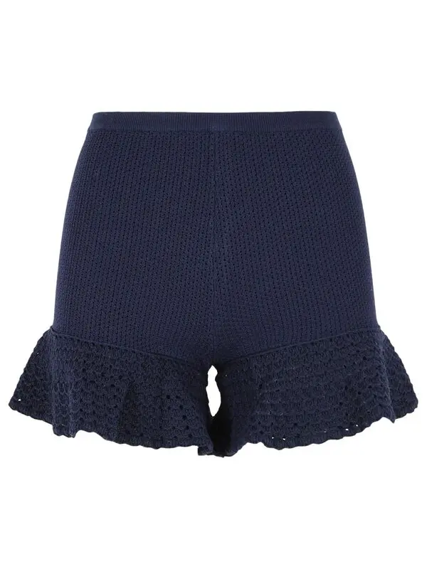 SELF-PORTRAIT Navy Viscose Blend Shorts - Blue