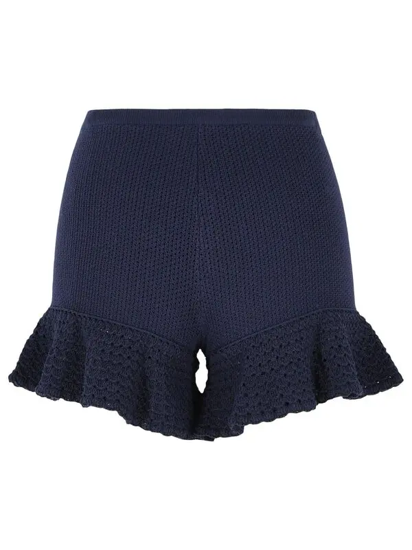 SELF-PORTRAIT Navy Viscose Blend Shorts - Blue