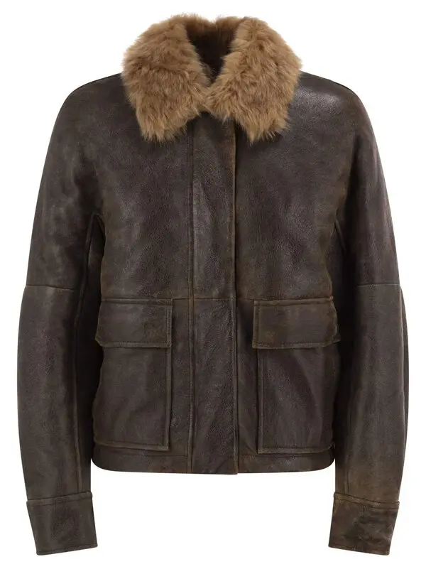 Brunello Cucinelli Sheepskin Jacket With Fur Collar - Brown