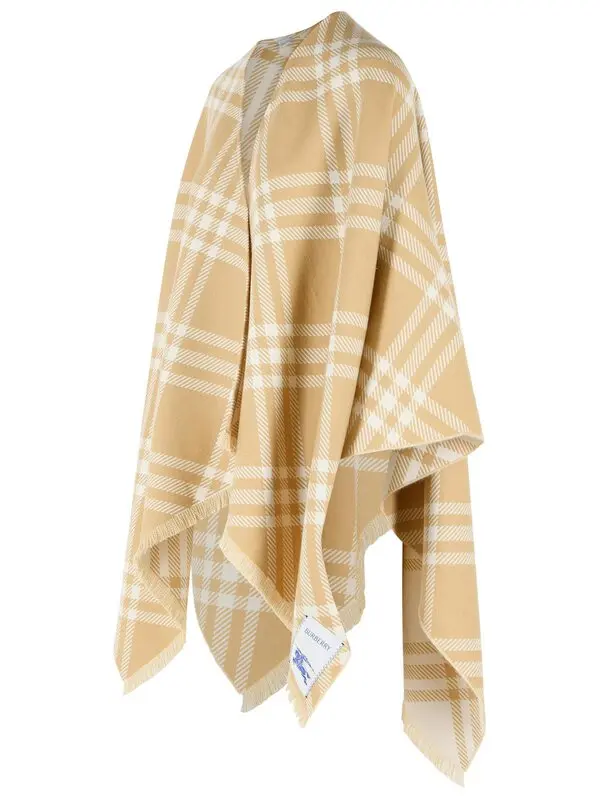 Burberry Check Tribar' Beige Wool And Silk Cape