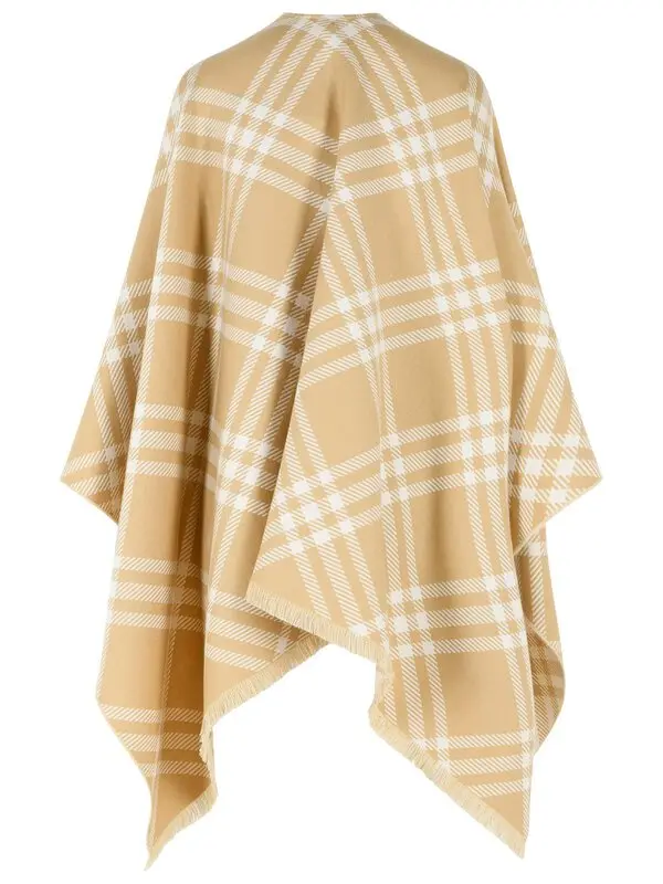 Burberry Check Tribar' Beige Wool And Silk Cape