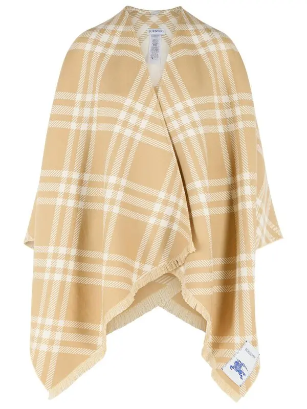 Burberry Check Tribar' Beige Wool And Silk Cape - Cream