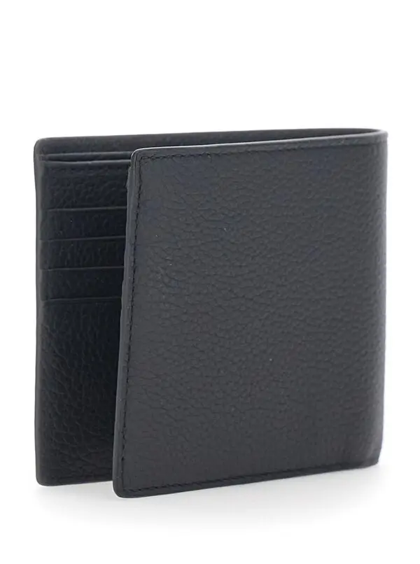 TOD'S Black Bifold Wallet With Metal T Logo Plate On The Front In Leather For - Multicolor