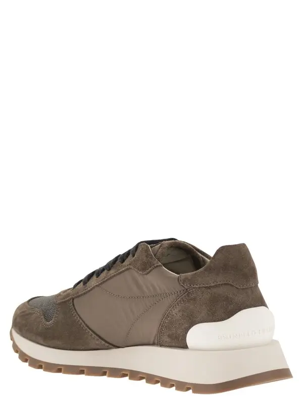 Brunello Cucinelli Suede And Techno Fabric Sneakers With Precious Toe