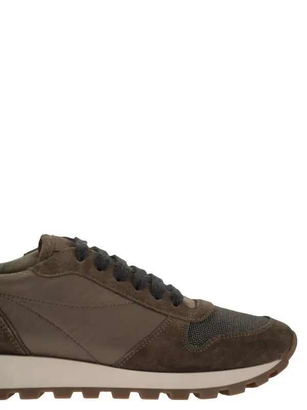 Brunello Cucinelli Suede And Techno Fabric Sneakers With Precious Toe