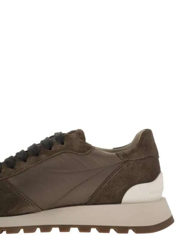 Brunello Cucinelli Suede And Techno Fabric Sneakers With Precious Toe