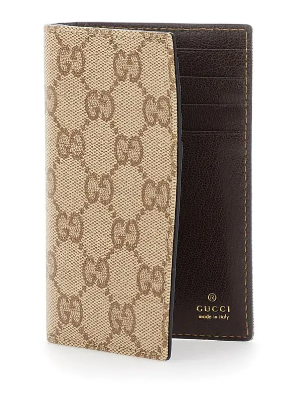 Gucci Beige Wallet With Logo Lettering Inside In Gg Canvas And Leather For
