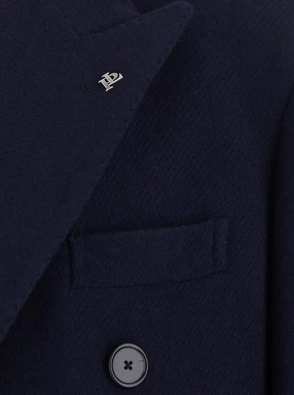 Tagliatore Blue Coat With Notched Revers And Button Front Closure In Wool - Multicolor